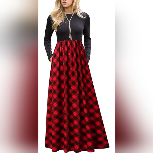 Merokeety | Dresses | Merokeety Womens Long Sleeve Plaid Empire Waist ...